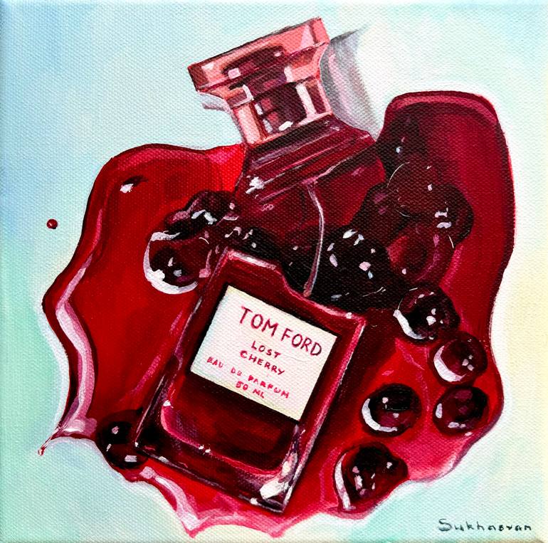Still Life with Perfume and Cherries Painting by Victoria Sukhasyan ...