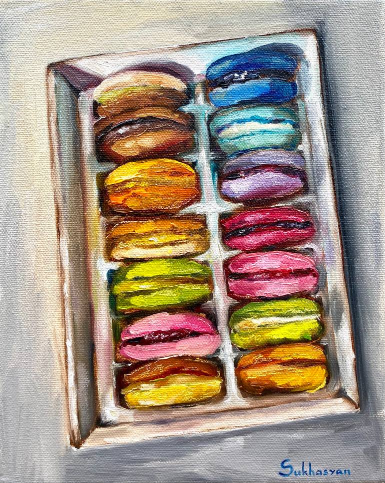 Still with Box of Macaroons Painting by Victoria Sukhasyan | Saatchi Art