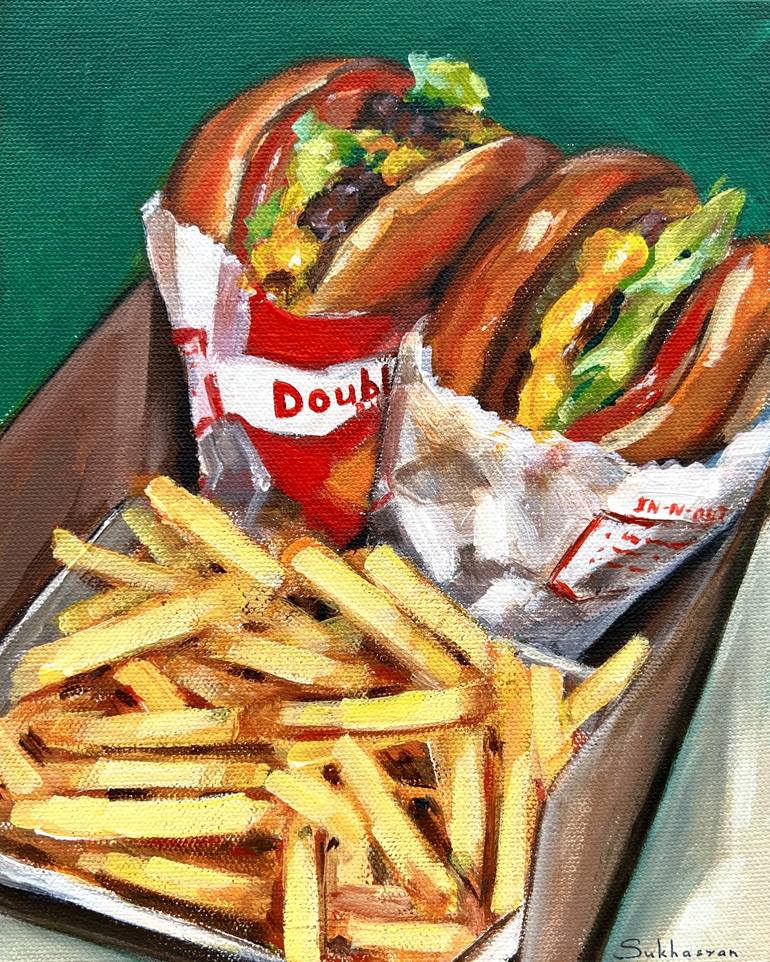 Still Life with 2 In-N-Out Burgers and French Fries Painting by ...