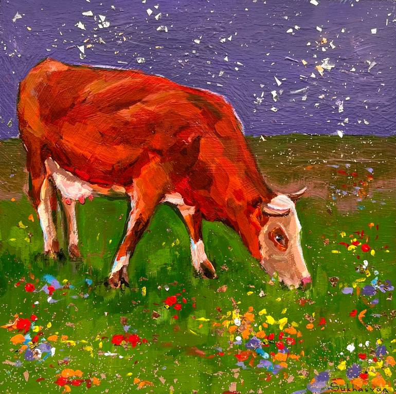 Red Cow Painting by Victoria Sukhasyan | Saatchi Art