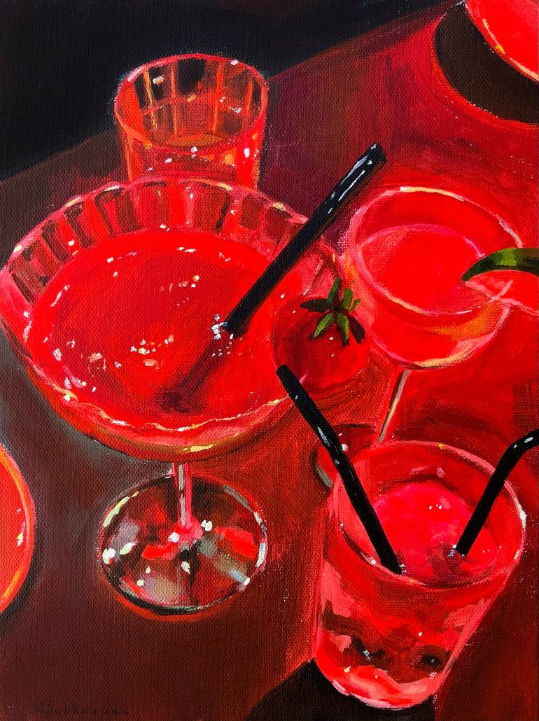 Still Life with Cocktails in Red Painting by Victoria Sukhasyan ...