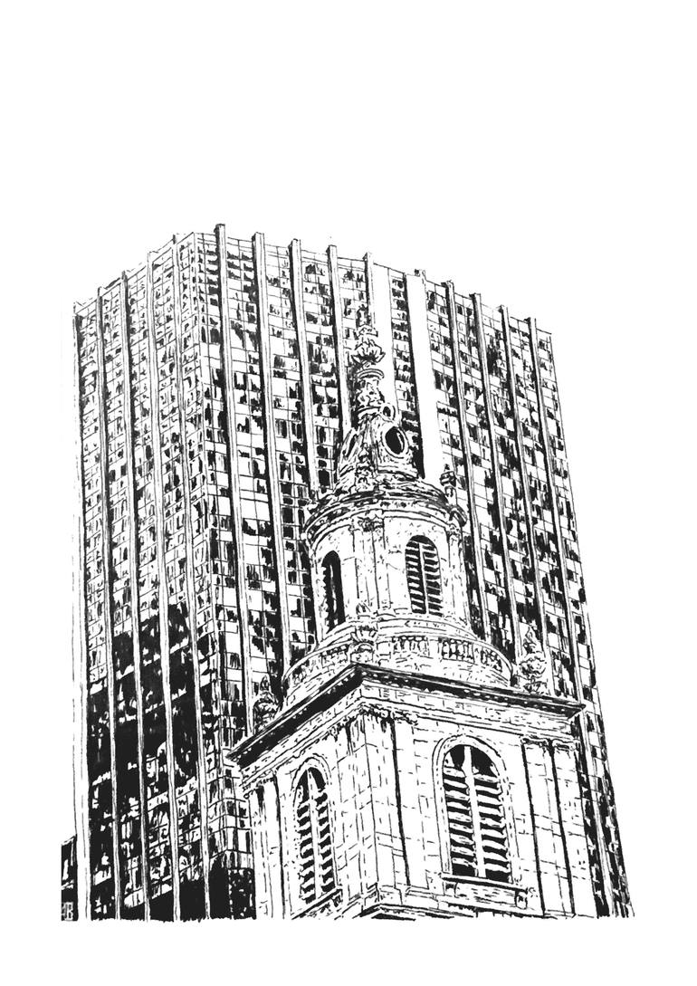 St Botolph & Dashwood House Drawing by Alex Baciu | Saatchi Art