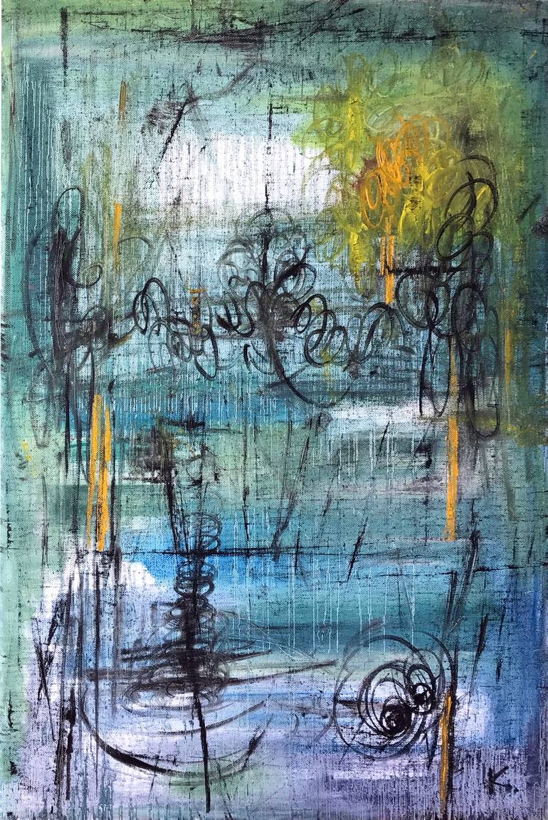 The straight lines of rain and curved lines of thought Painting by ...