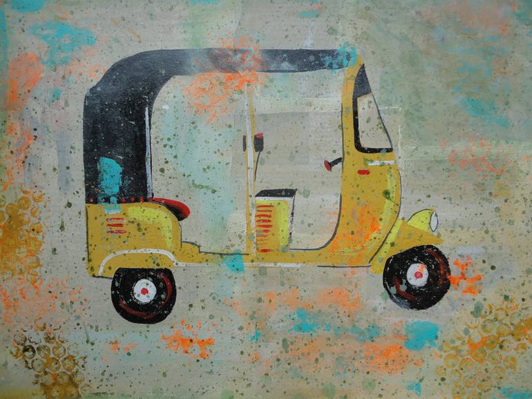 Tuk Tuk - Indian Auto Rickshaw - Collage on Canvas - Vintage Gift Idea ...