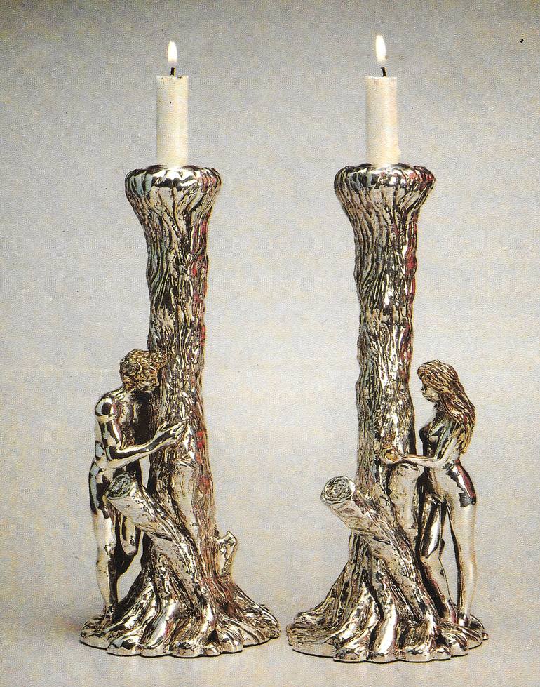 Silver Adam and Eve Candlesticks Sculpture by yaacov heller | Saatchi Art