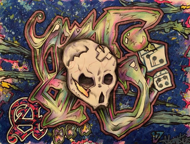 Bones, graffiti series 1 Drawing by Maryam Javed | Saatchi Art