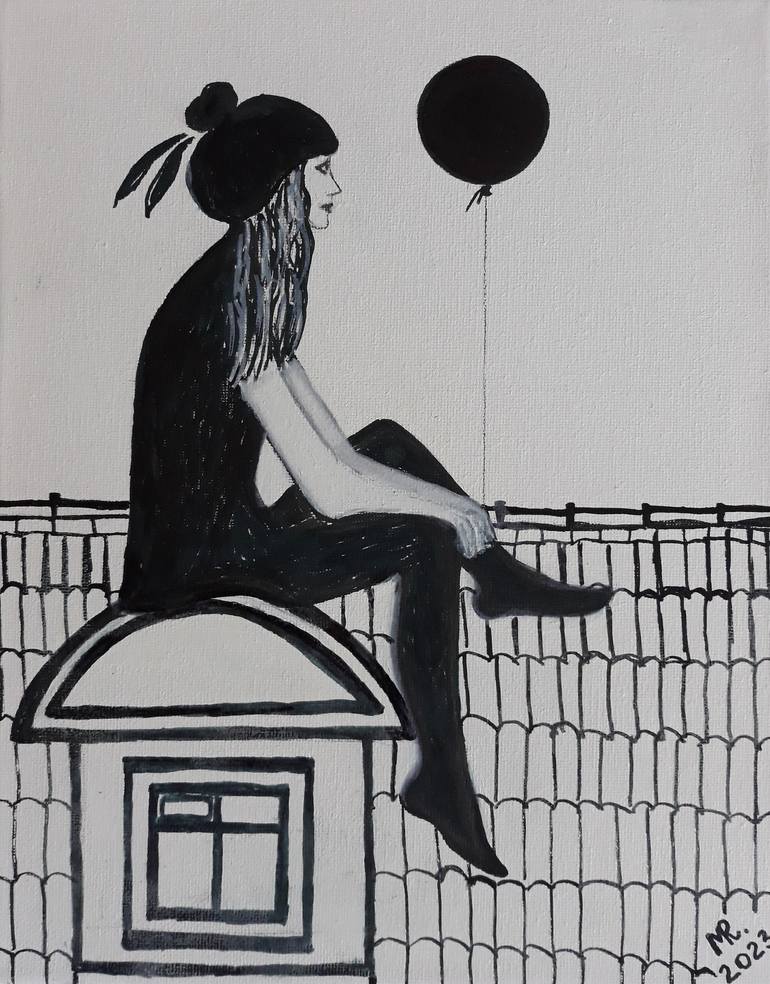 A girl with a balloon. Drawing by MARIE RUDA | Saatchi Art
