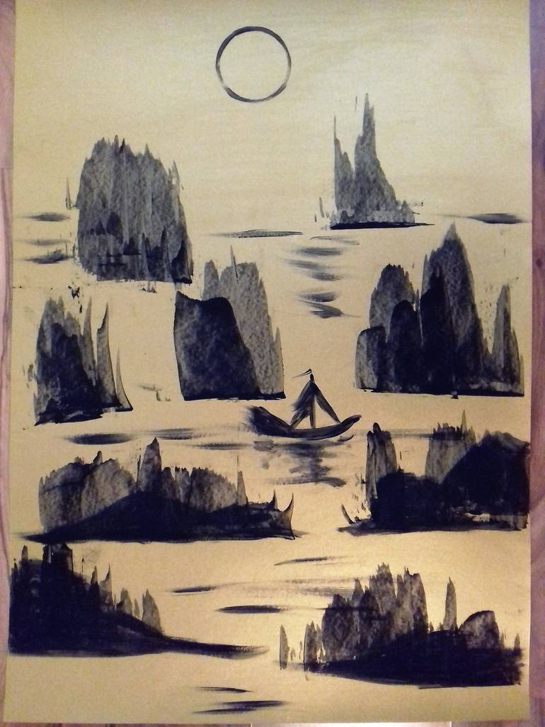 The golden seas. Drawing by Marie Ruda | Saatchi Art