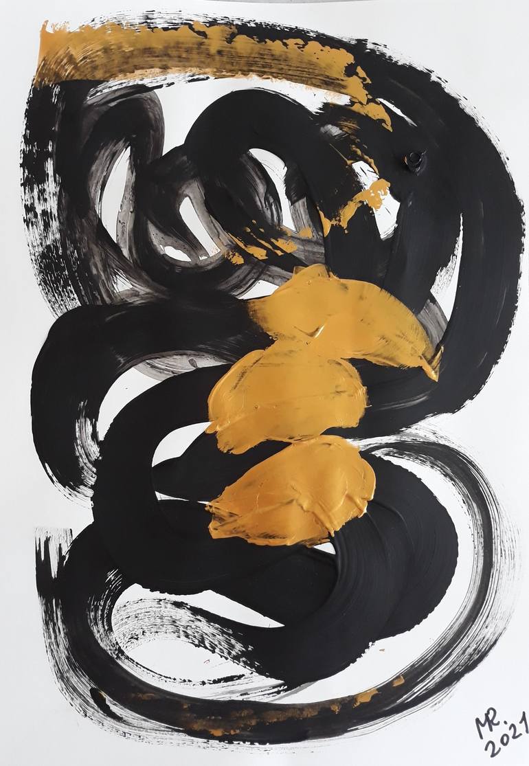 Meditation; Golden-Black-1. Painting by MARIE RUDA | Saatchi Art