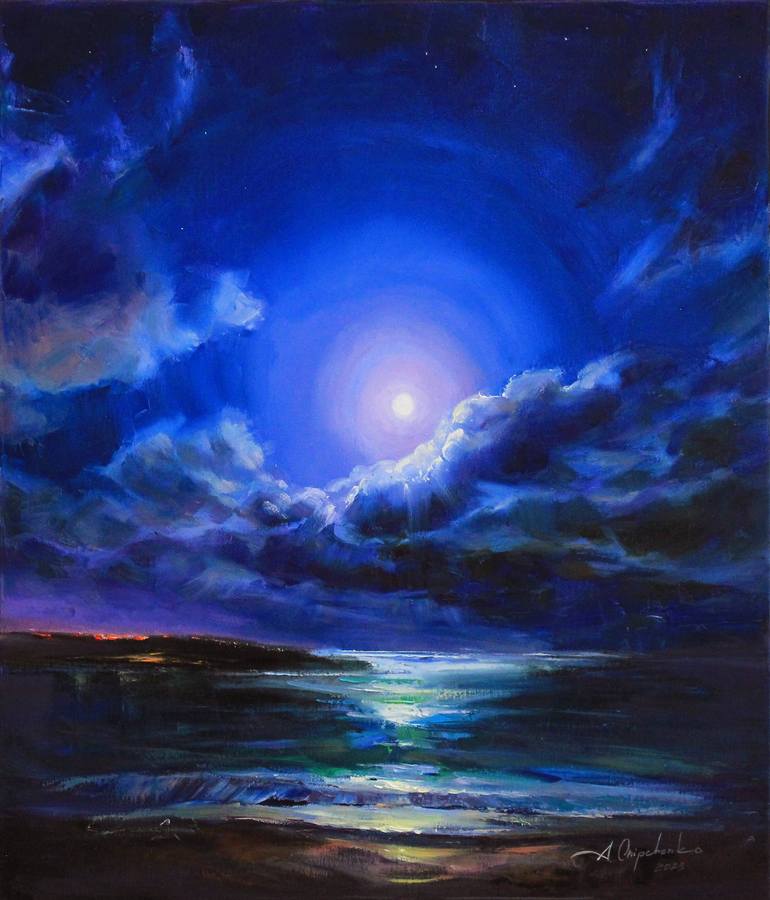 Moon rise Painting by Alisa Onipchenko-Cherniakovska | Saatchi Art