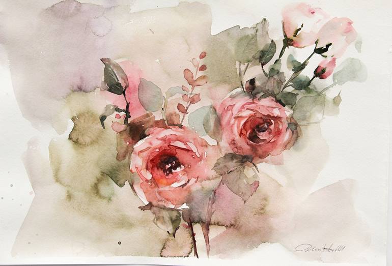 Water Roses Painting by Maria SHINKEVICH | Saatchi Art