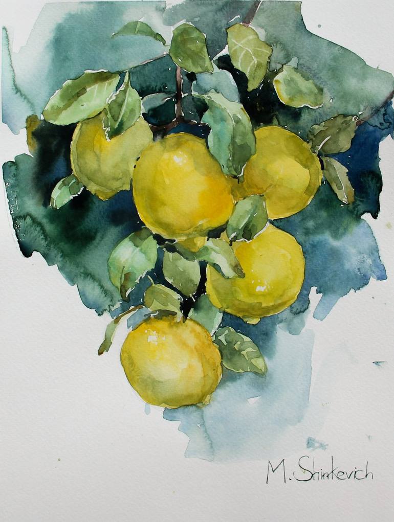 Lemon branch Painting by Maria SHINKEVICH | Saatchi Art