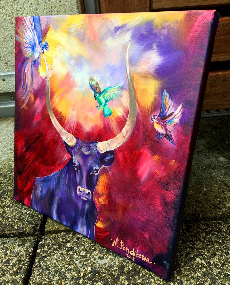 Blue Bull - original oil painting Painting by Nino Ponditerra | Saatchi Art
