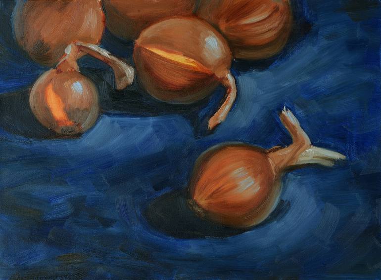 Onion on blue Painting by Oleksandra Shkarupeta | Saatchi Art