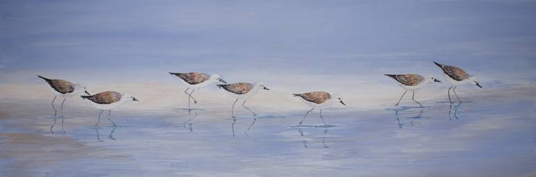 Sandpipers feeding Painting by Mike Cockerell | Saatchi Art