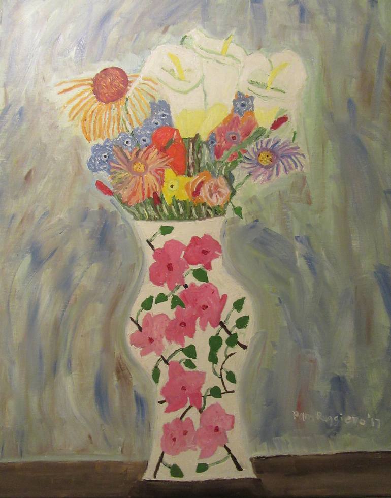 Leaning Flowered Vase Painting by Pamela Ruggiero | Saatchi Art