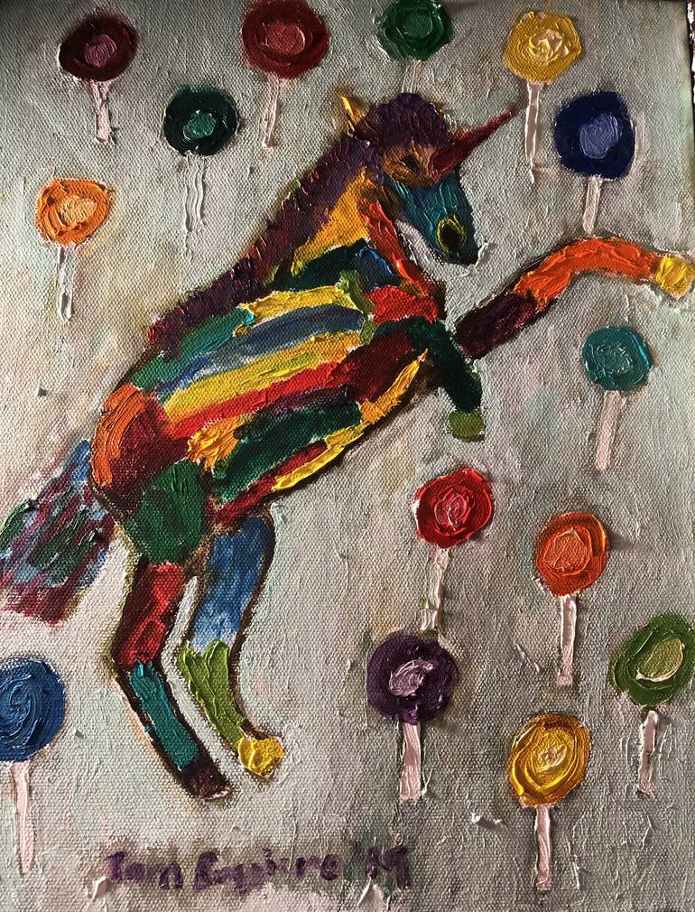 Rainbow Unicorn with Lollipops Painting by Pamela Ruggiero | Saatchi Art