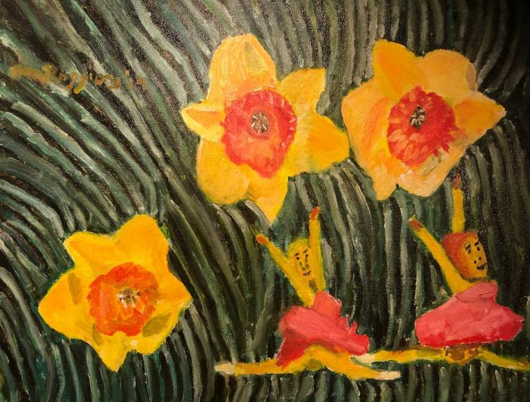 Daffodil Ballet Painting by Pamela Ruggiero | Saatchi Art