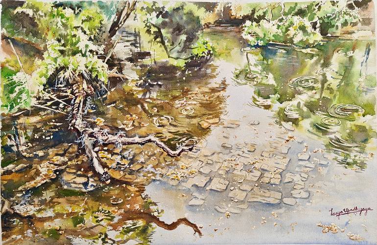 Kaveri reflections Coorg Painting by Lasya Upadhyaya | Saatchi Art