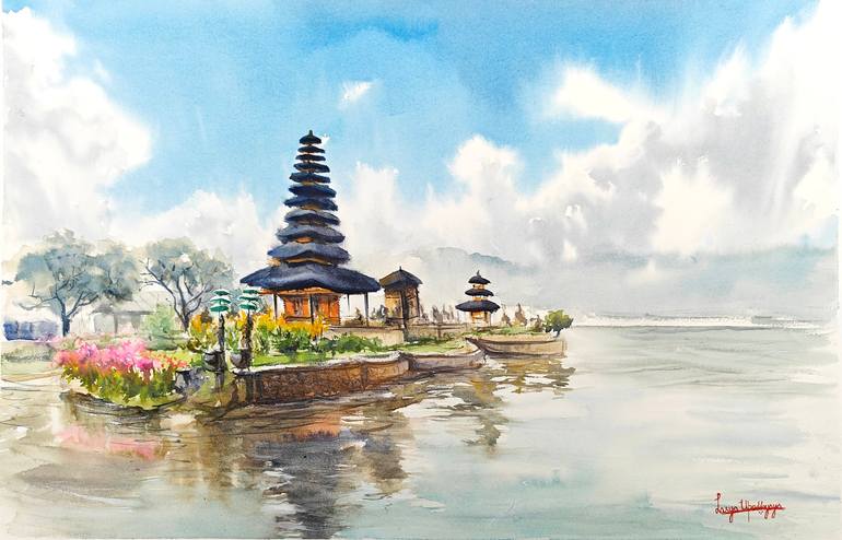 Floating temple Bali Painting by Lasya Upadhyaya | Saatchi Art