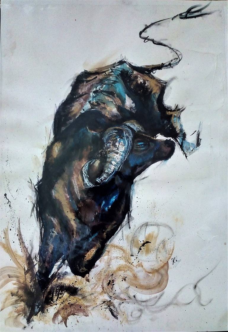 Cape Buffalo Painting by Katrina Russell | Saatchi Art