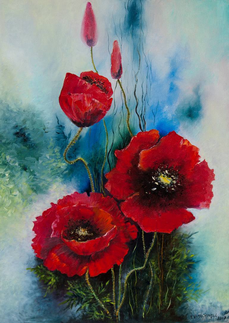 Bouquet of red poppies Painting by Tetyana Vysochynska | Saatchi Art