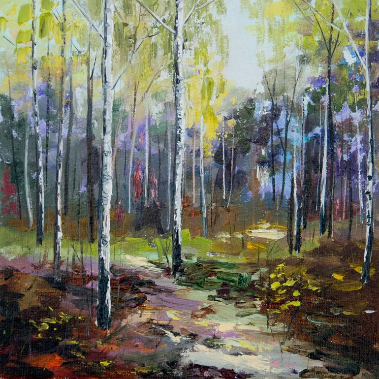 Sunny forest. Landscape. Oil painting. Miniature. Painting by Tetyana ...