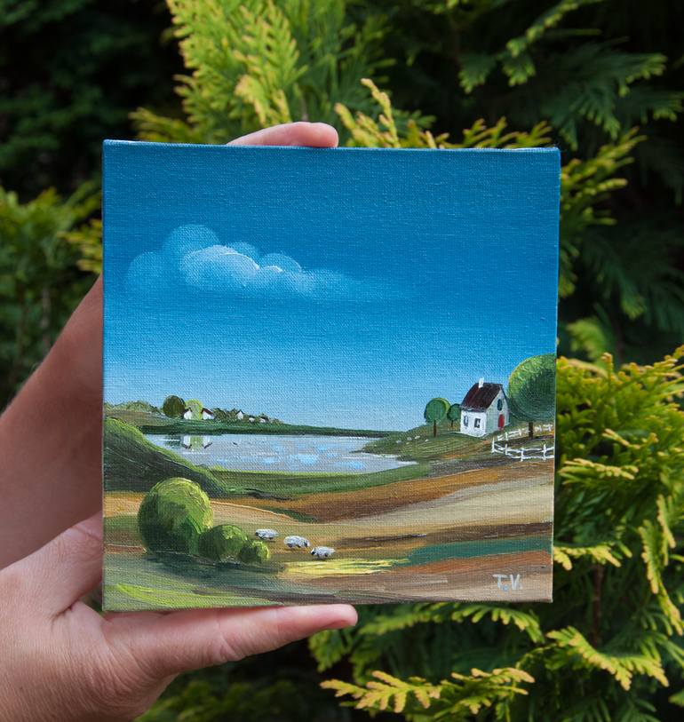 Small landscape. Oil painting. Original. Miniature painting. Painting ...