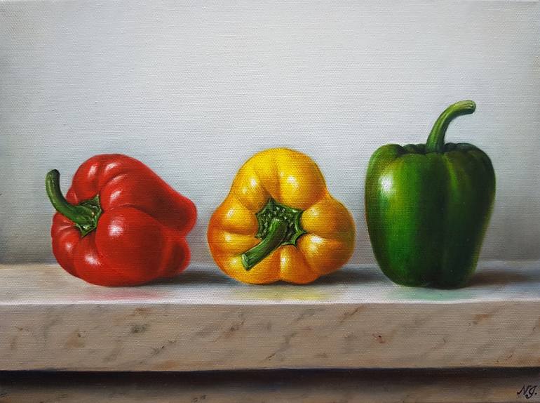 Three bell peppers Painting by Natasha Junmanee | Saatchi Art