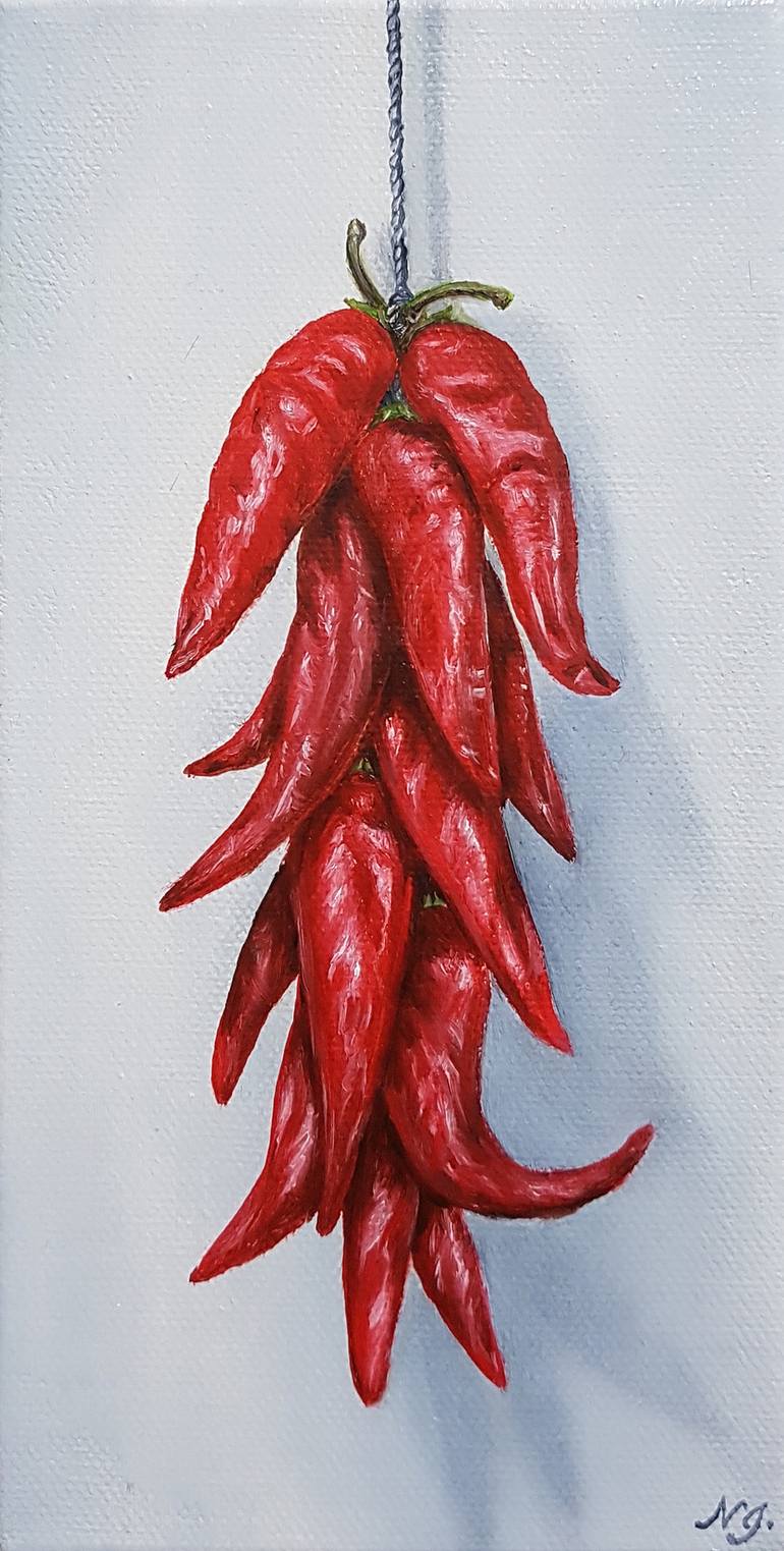 String of Chilli Painting by Natasha Junmanee | Saatchi Art