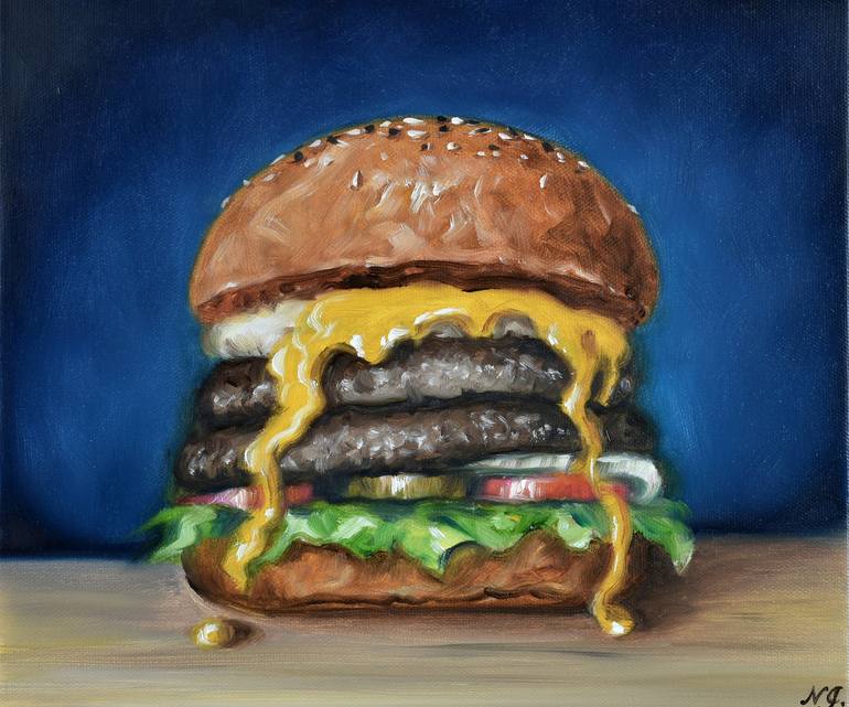 Cheeseburger Painting by Natasha Junmanee | Saatchi Art