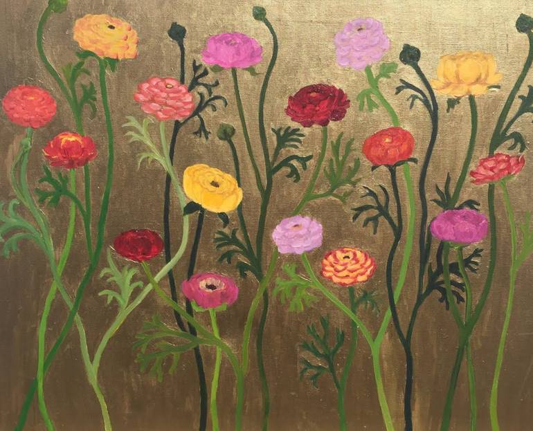 Dancing Ranunculus Painting by Jill Jeannides | Saatchi Art