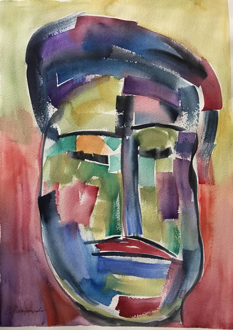 Primitive Face #4: Pompadour Painting by Liz Savedes | Saatchi Art