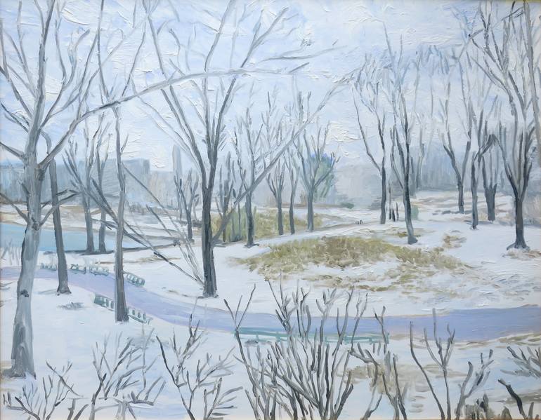 Central Park in Snow Painting by David Kleiner | Saatchi Art