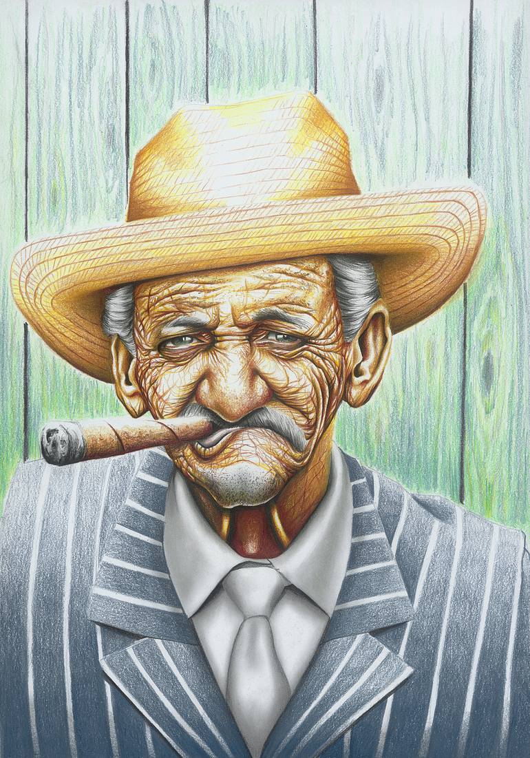 Papa Cubano Drawing by Jean-Baptiste Vincent | Saatchi Art