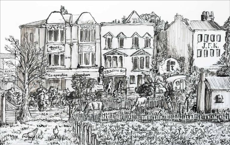 Walking Down Rye Lane Drawing by Nicholas Cobb | Saatchi Art