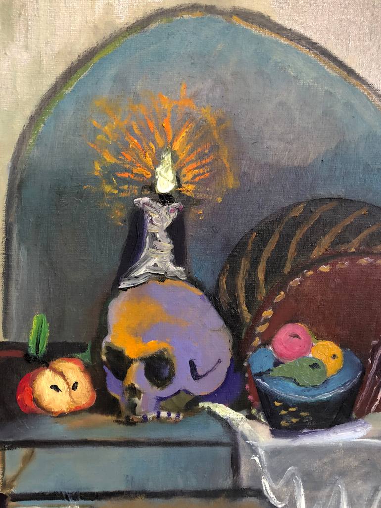 Candle, Skull, Lute and Fruits Painting by Steve Binetti | Saatchi Art