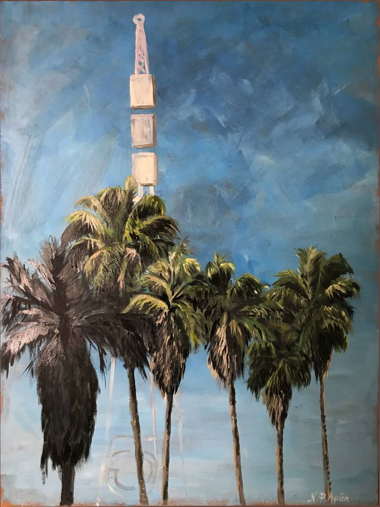Palms and Tower Painting by Nicholas Aplin | Saatchi Art