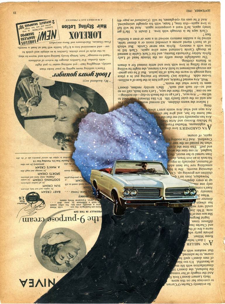 Car journey original collage Mixed Media by Maya Land | Saatchi Art