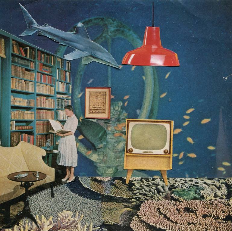 Underwater library Collage by Maya Land | Saatchi Art