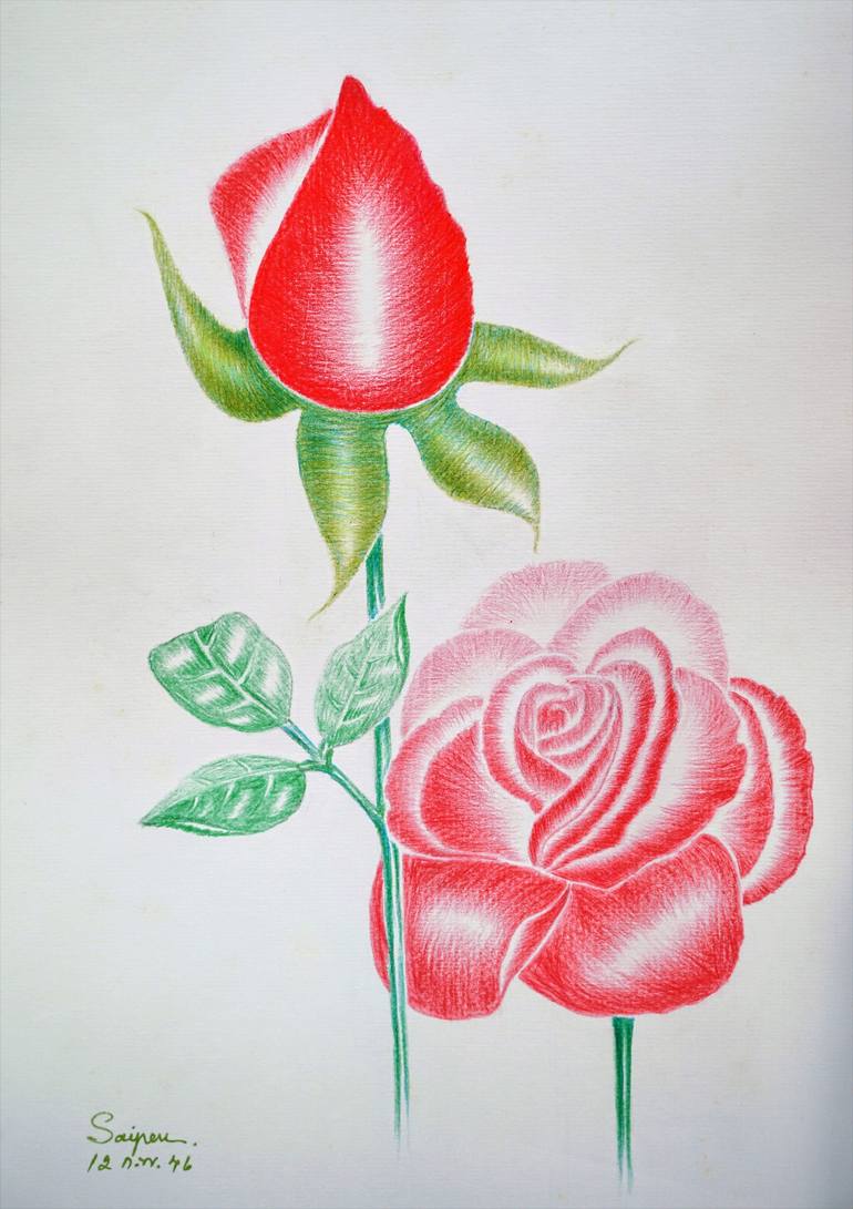 Two Roses Painting by Saipen Yindee | Saatchi Art