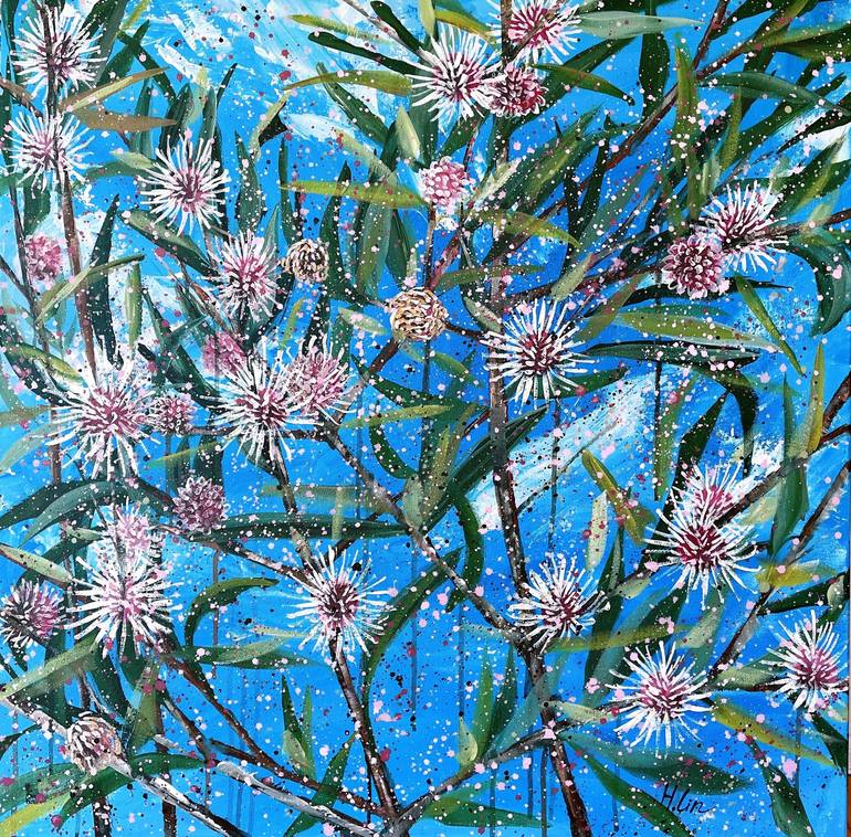 A Blue Sky Full of Stars - Hakea Laurina (Pincushion Hakea) Painting by ...