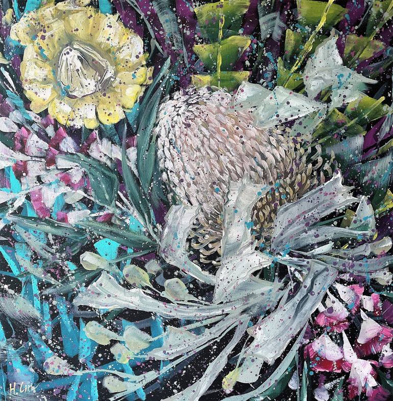 Cherished Forever - Banksia, Eucalyptus and Yellow Everlastings Painting by HSIN LIN | Saatchi Art