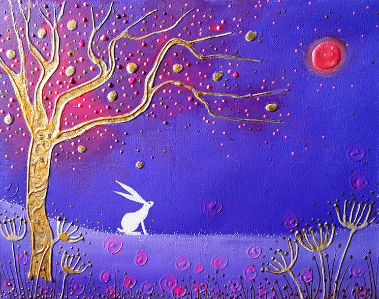 The Hare and the Blood Moon Painting by Angie Livingstone | Saatchi Art