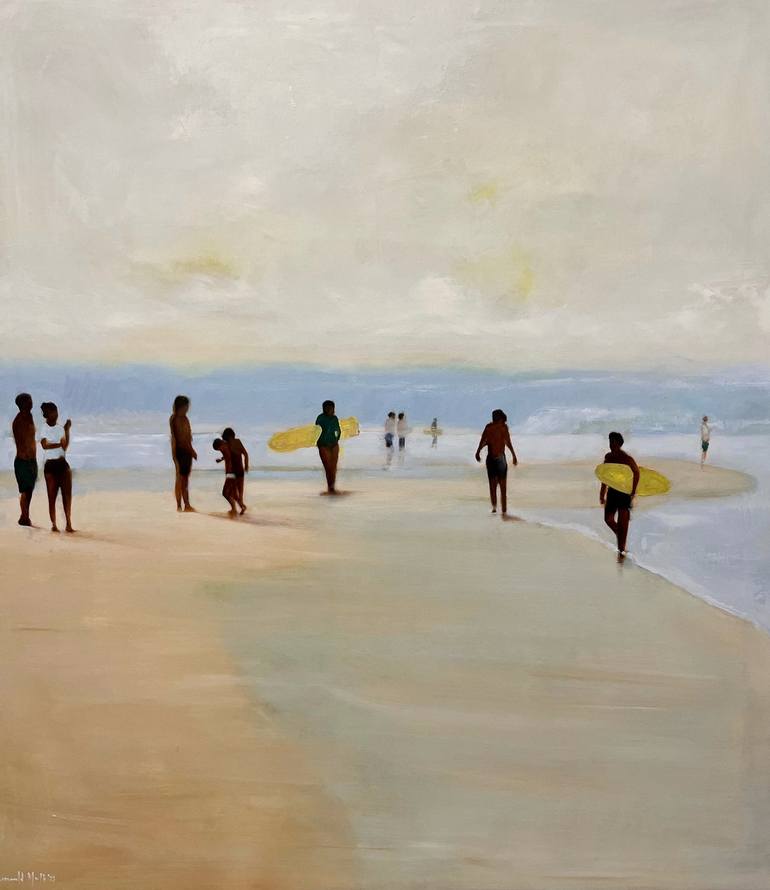 Golden Beach Surfers Painting by Romuald Musiolik | Saatchi Art