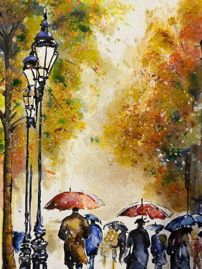 Rain in the City Painting by Misty Lady | Saatchi Art