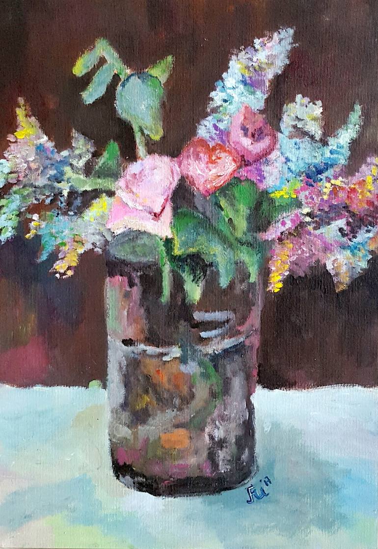 Original Acrylic Colourful Lilac/Roses/Flowers Painting Painting by ...