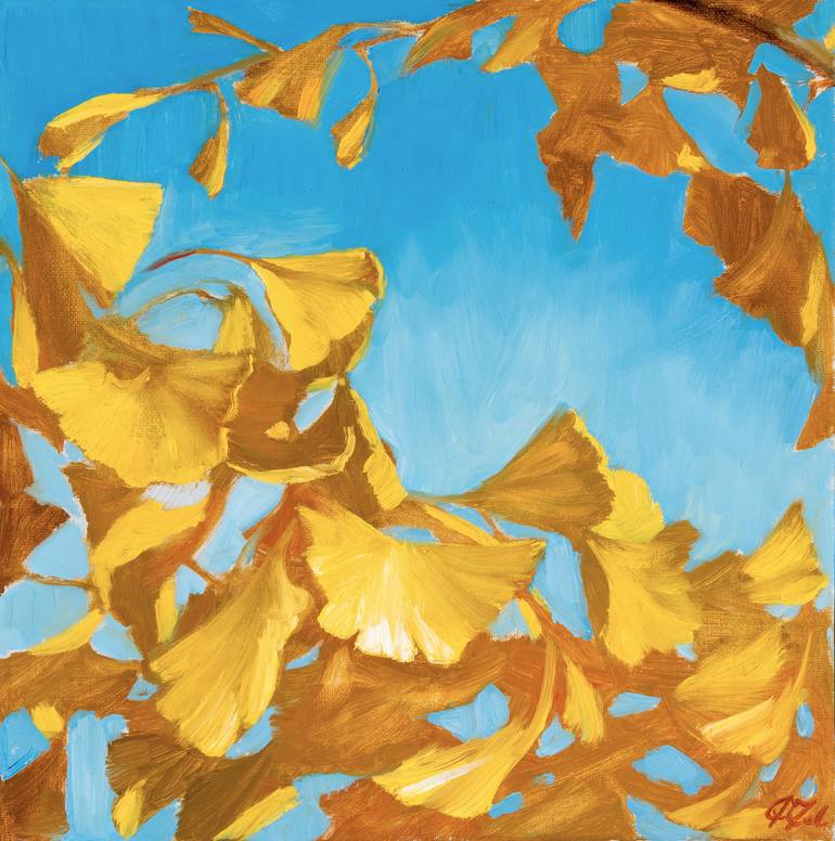 Non-Native Vignette; Gingko biloba (gingko) Painting by Jessica ...