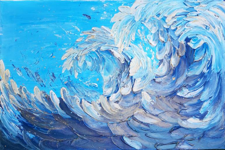 The wave meets the rock Painting by Dara Art Treasures | Saatchi Art