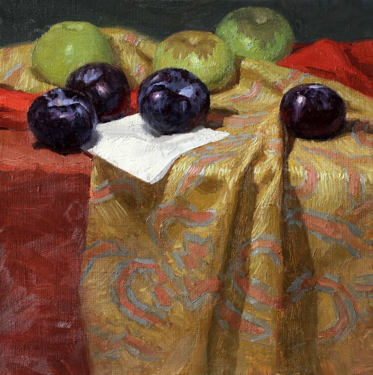 Still life with red drapery Painting by Nikolay Pozdnyakov | Saatchi Art